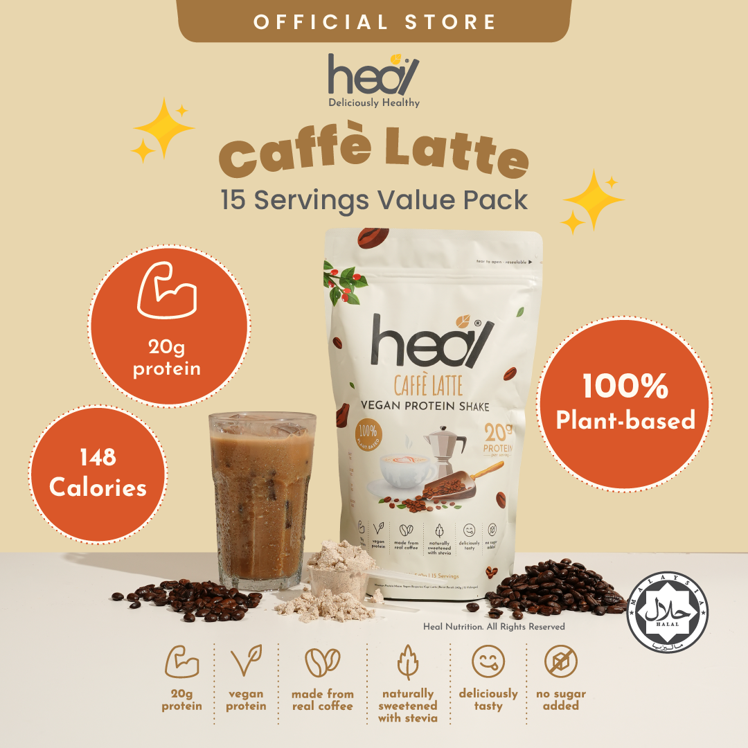 Heal Caffe Latte Vegan Protein Shake, (540g - 15 Servings) Value Pack ...