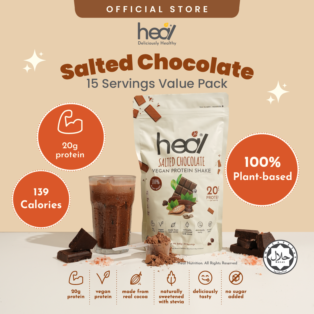 Heal Salted Chocolate Vegan Protein Shake, (540g - 15 Servings) Value ...