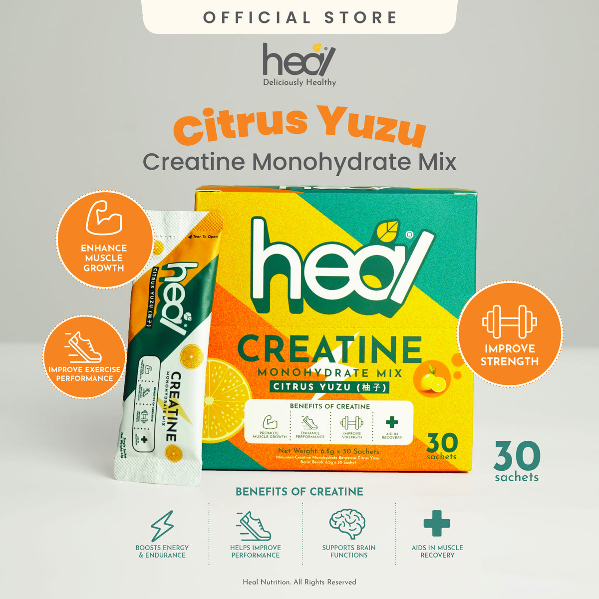 Heal Creatine – Citrus Yuzu Sachet (30 Servings) • 5g Creatine per Ser ...