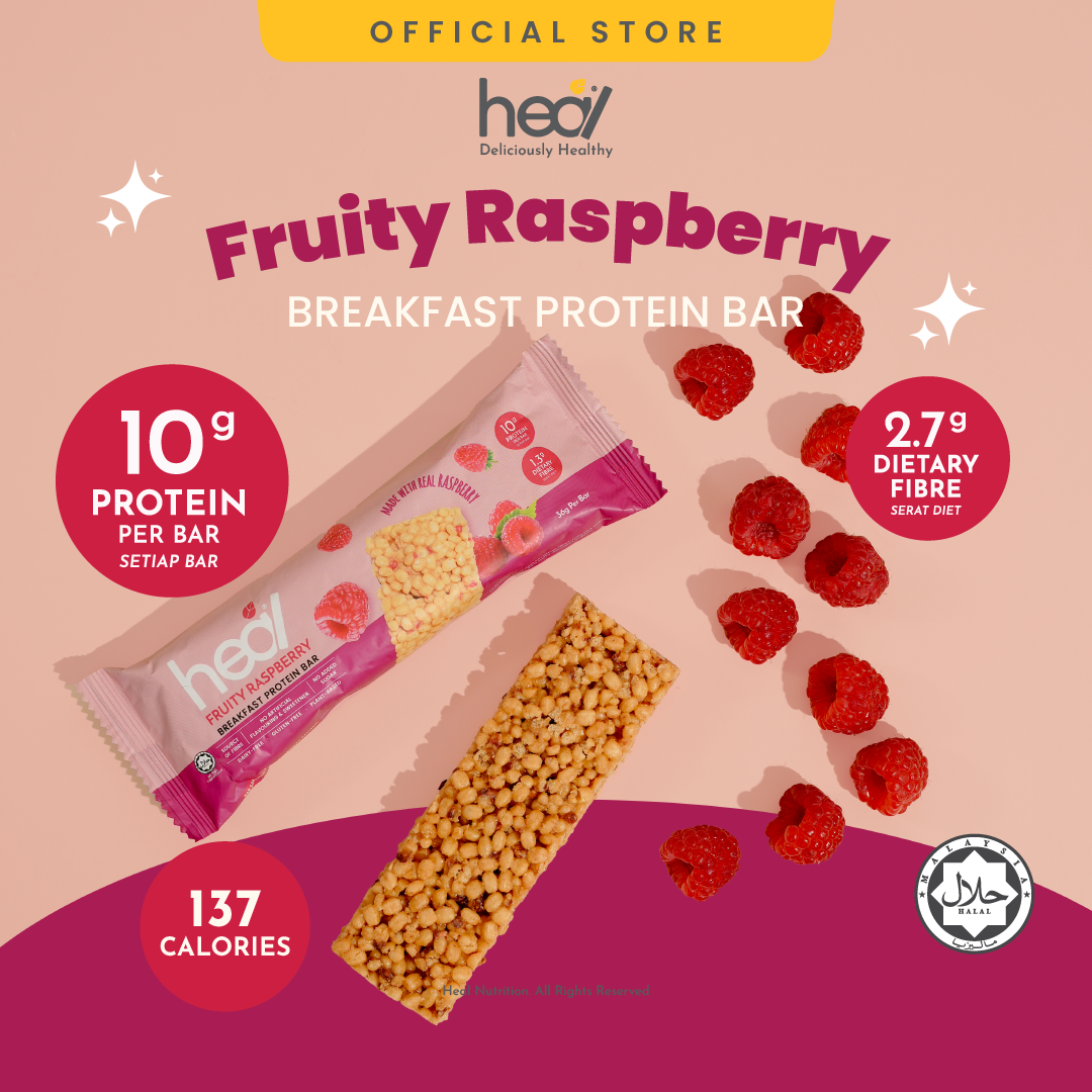 Heal Fruity Raspberry Breakfast Protein Bar (36g) - HALAL – Heal ...
