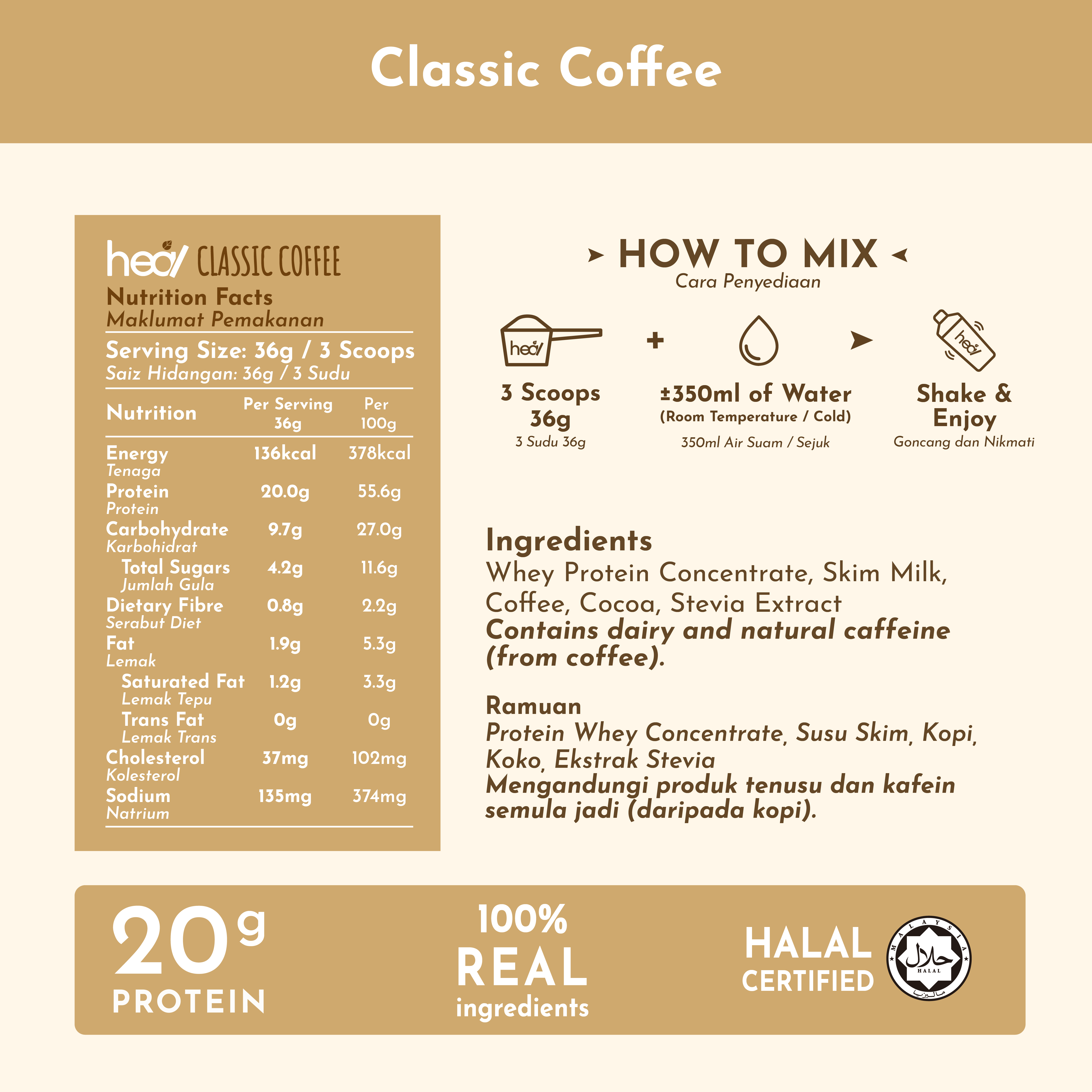 Heal Classic Coffee Protein Shake 3x Sachets Bundle (36g) – Heal ...