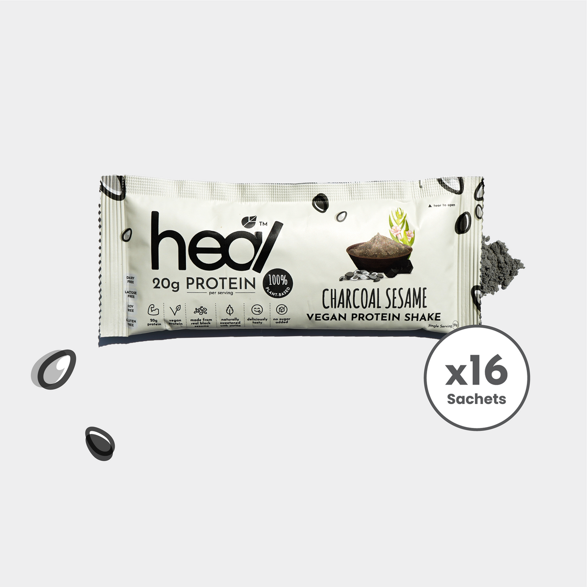 Heal Charcoal Sesame Vegan Protein Shake, 16 Sachets (39g) – Heal ...