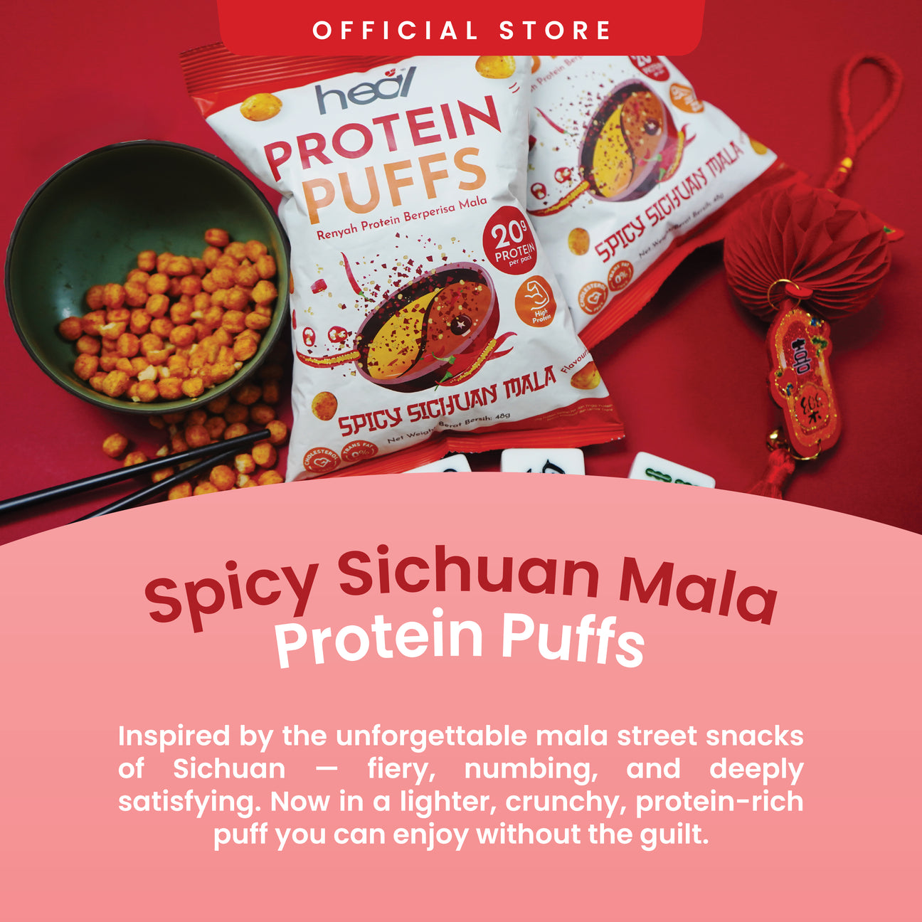 Heal Protein Puffs – Spicy Sichuan Mala (48g) • 20g Protein • High Fib ...