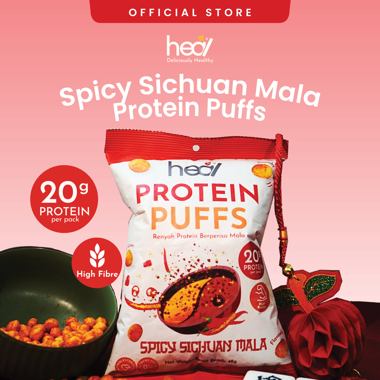 Heal Protein Puffs – Spicy Sichuan Mala (48g) • 20g Protein • High Fib ...
