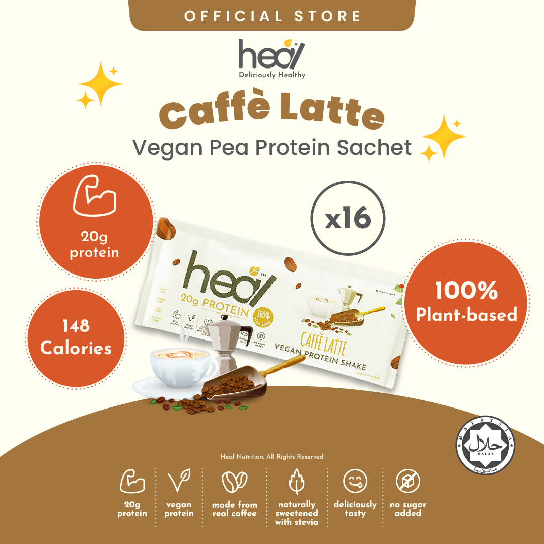 Heal Caffe Latte Vegan Protein Shake, 16 Sachets (36g) - HALAL – Heal ...