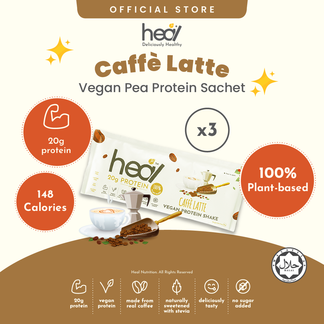 Heal Caffe Latte Vegan Protein Shake 3x Sachets Bundle (36g) - HALAL ...