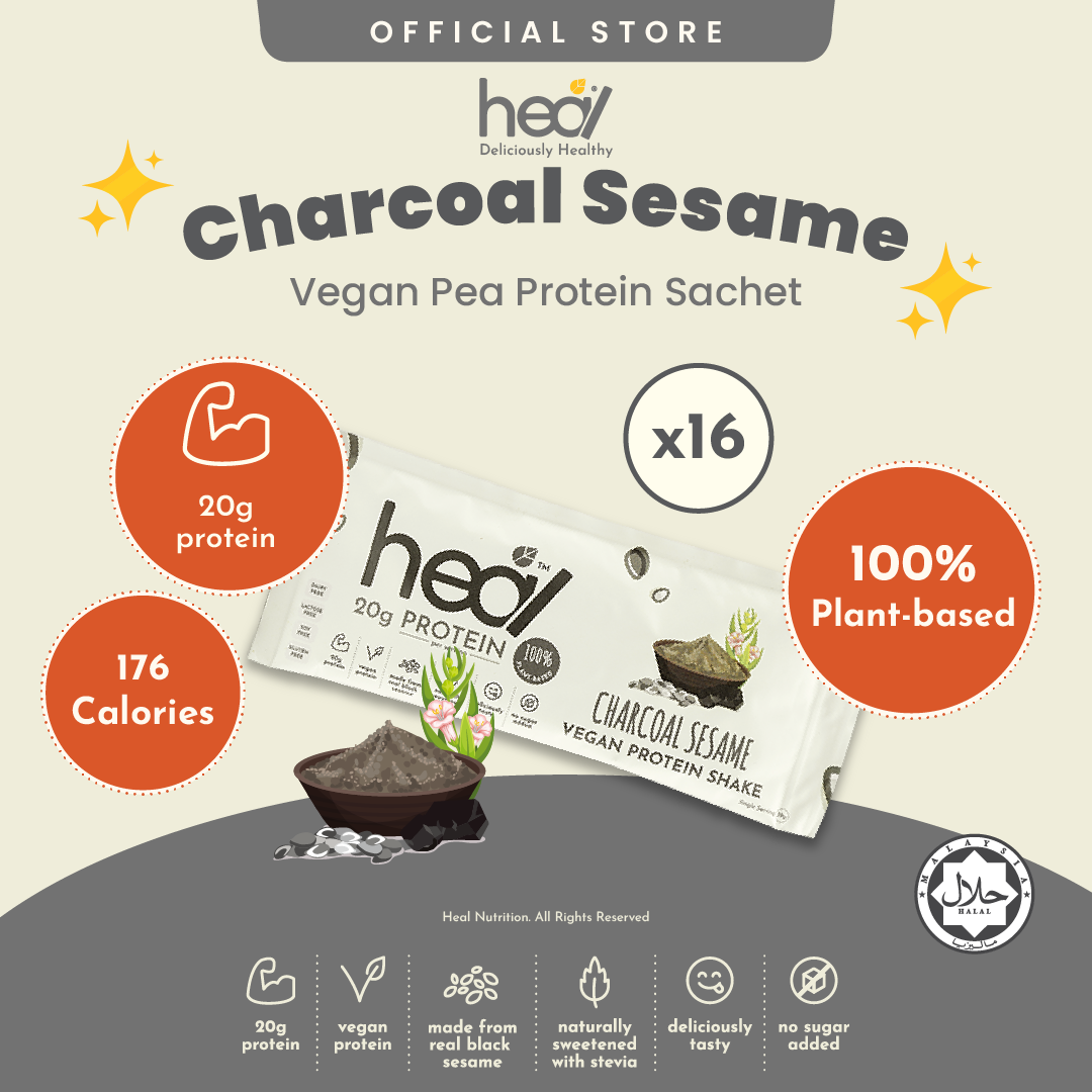 Heal Charcoal Sesame Vegan Protein Shake, 16 Sachets (39g) – Heal ...