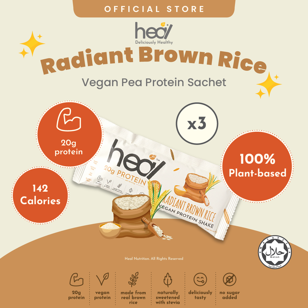 Heal Radiant Brown Rice Vegan Protein Shake, 3x Sachets Bundle (36g ...